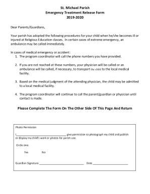 Fillable Online Emergency Treatment Release Form ... - Saint Michael Parish Fax Email Print ...