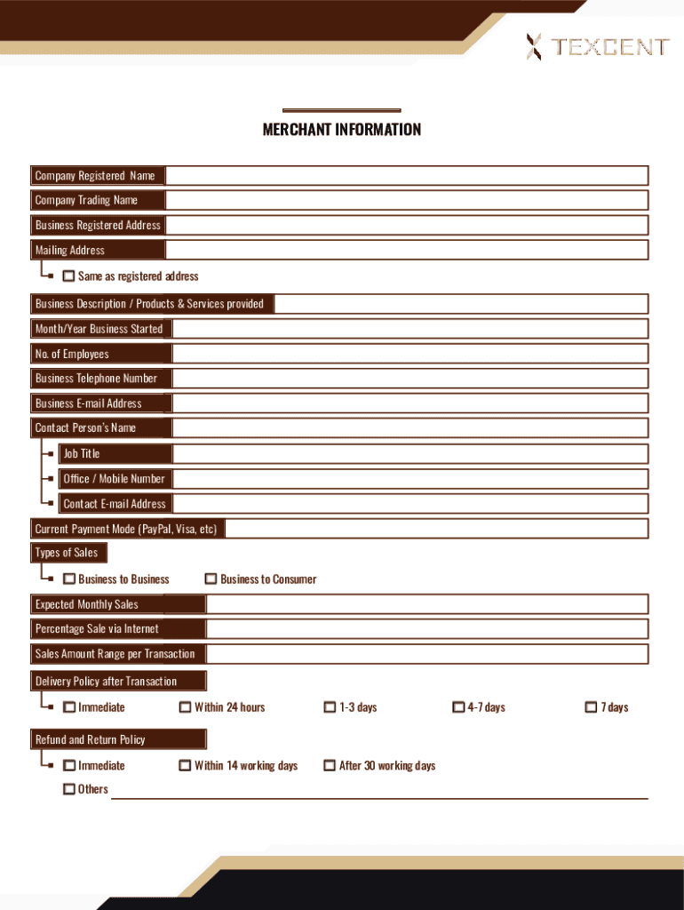 Fillable Online Merchant Form - Texcent Branding 2 Fax Email Print ...