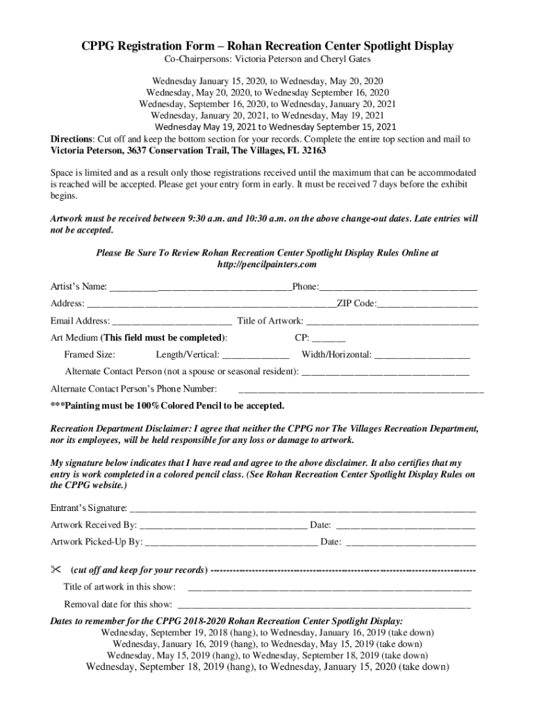Fillable Online CPPG Registration Form Rohan Recreation Center ...