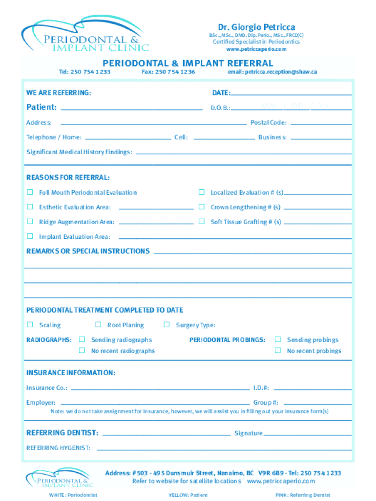 Fillable Online Dr. Giorgio Petricca Periodontal implant clinic Fax ...