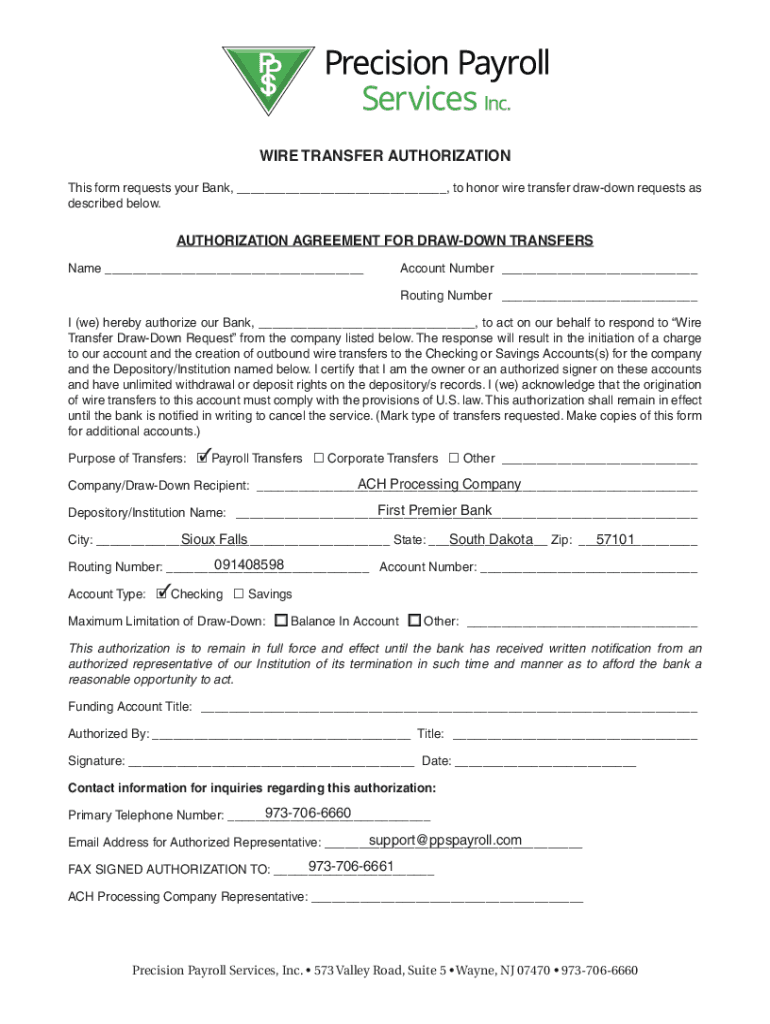 Fillable Online WIRE TRANSFER SERVICES APPLICATION AND ...