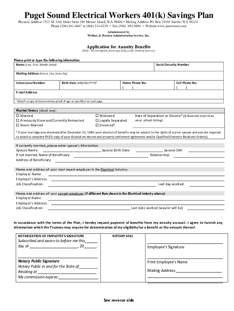 Fillable Online Puget Sound Electrical Workers 401(k) Savings Plan Fax Email Print - pdfFiller