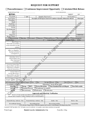 Fillable Online Request for Support. Nonconformance Disposition Record ...