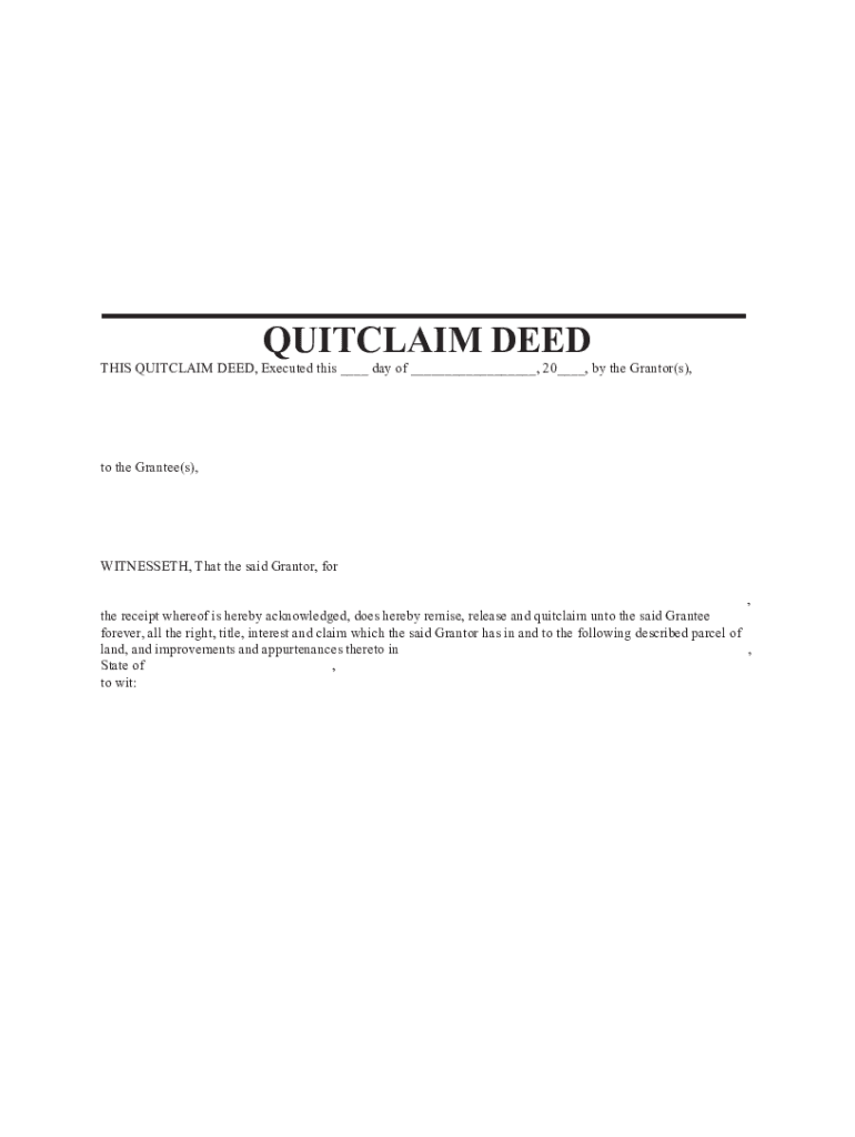 Fillable Online QUIT CLAIM DEED This indenture is made this - Forsyth ...