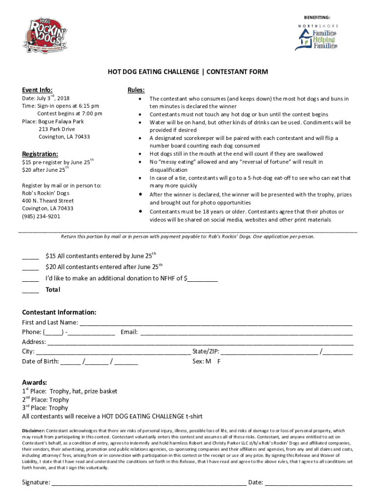 Fillable Online HOT DOG EATING CHALLENGECONTESTANT FORM Fax Email Print ...