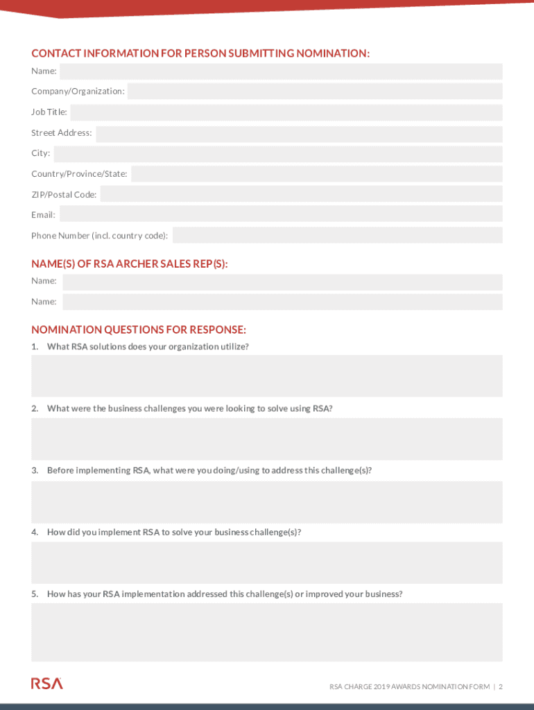 Fillable Online RSA Charge 2019 Awards Nomination Form Fax Email Print - pdfFiller