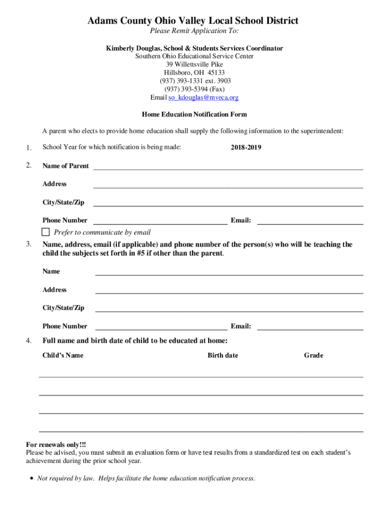 Fillable Online Adams County Ohio Valley School District Fax Email ...