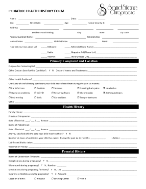 Fillable Online Pediatric Health History Form.docx Fax Email Print ...