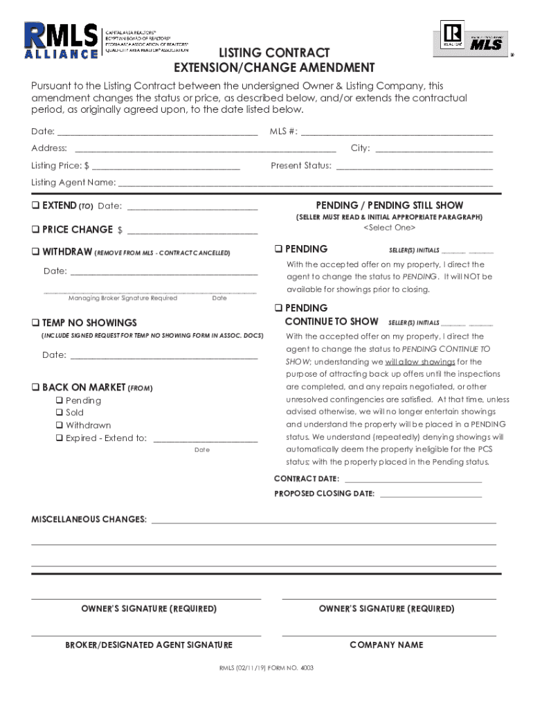 Fillable Online Sample Amendment to ContractNoloTypes of Listing ...