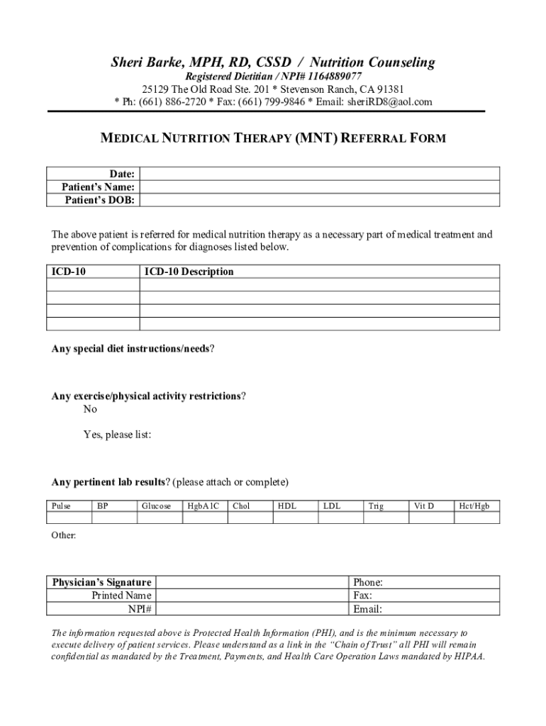 Fillable Online MNT Referral Form.doc Fax Email Print - pdfFiller