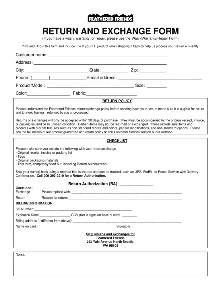 Fillable Online RETURN AND EXHANGE FORM.doc Fax Email Print - pdfFiller