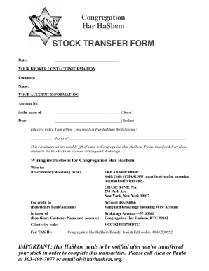 Fillable Online STOCK TRANSFER FORM - ShulCloud Fax Email Print - pdfFiller