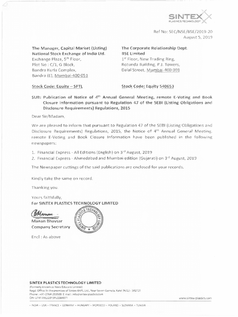 Fillable Online August 5, 2019 Stock Code: Equity - SPTL Stock Code ...