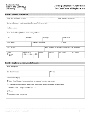 Fillable Online Nevada Gaming Control Board : Gaming Employee ...