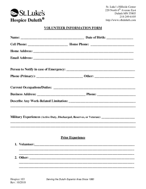 Fillable Online Volunteer Information Forms for MS Word Word & Excel ...