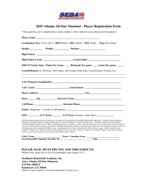 Fillable Online 2017 Atlanta All-Star Shootout - Player Registration ...