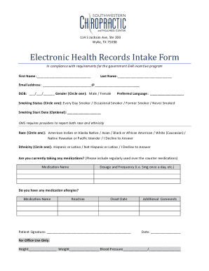 Fillable Online EHR Intake Form 2017.docx Fax Email Print - pdfFiller