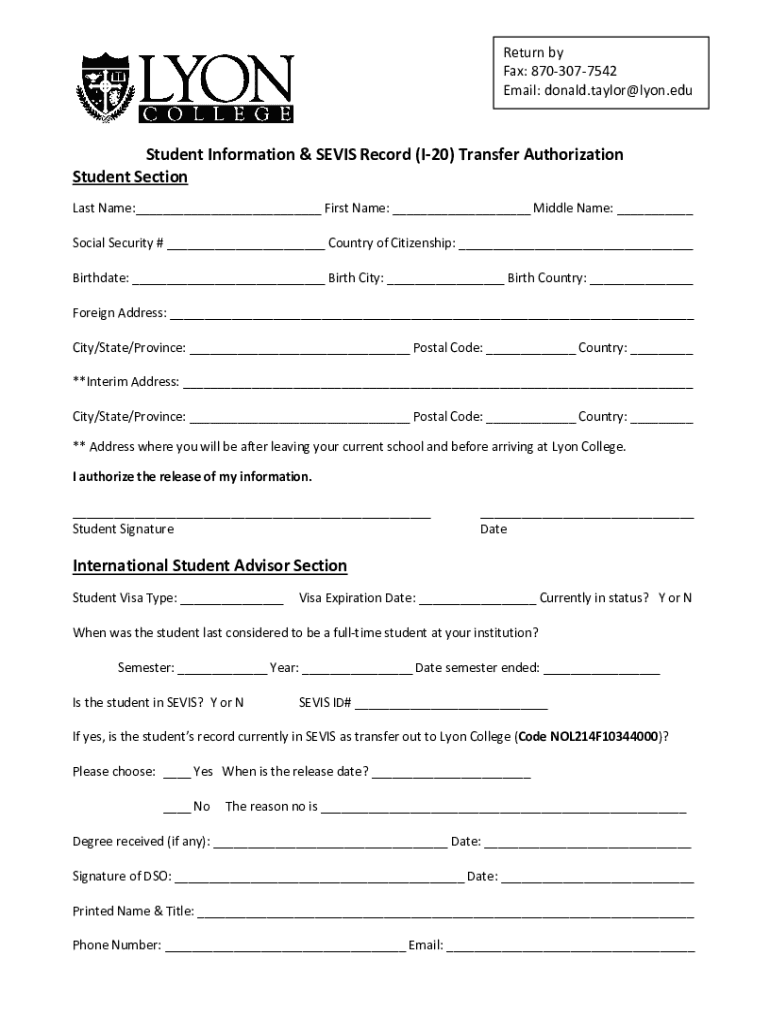 Fillable Online International Transfer In Form (I-20 transfer form ...