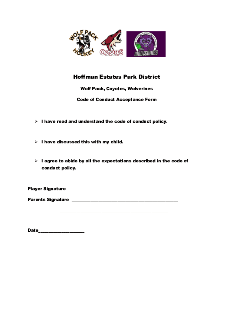 Fillable Online HEPD HOCKEY CODE OF CONDUCT SIGNATURE FORM SEPT 2018 ...