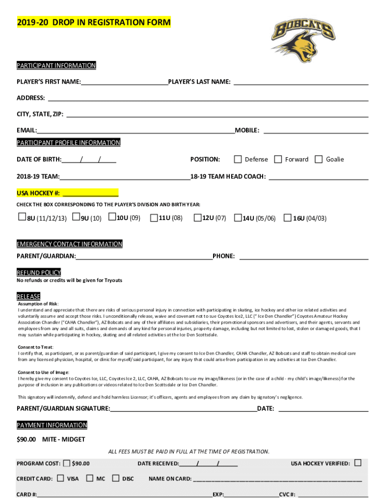 Fillable Online 2019-20 DROP IN REGISTRATION FORM Fax Email Print ...