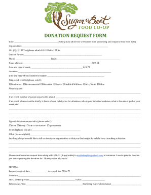 Fillable Online DONATION REQUEST FORM - SUGAR BEET FOOD CO-OP Fax Email ...