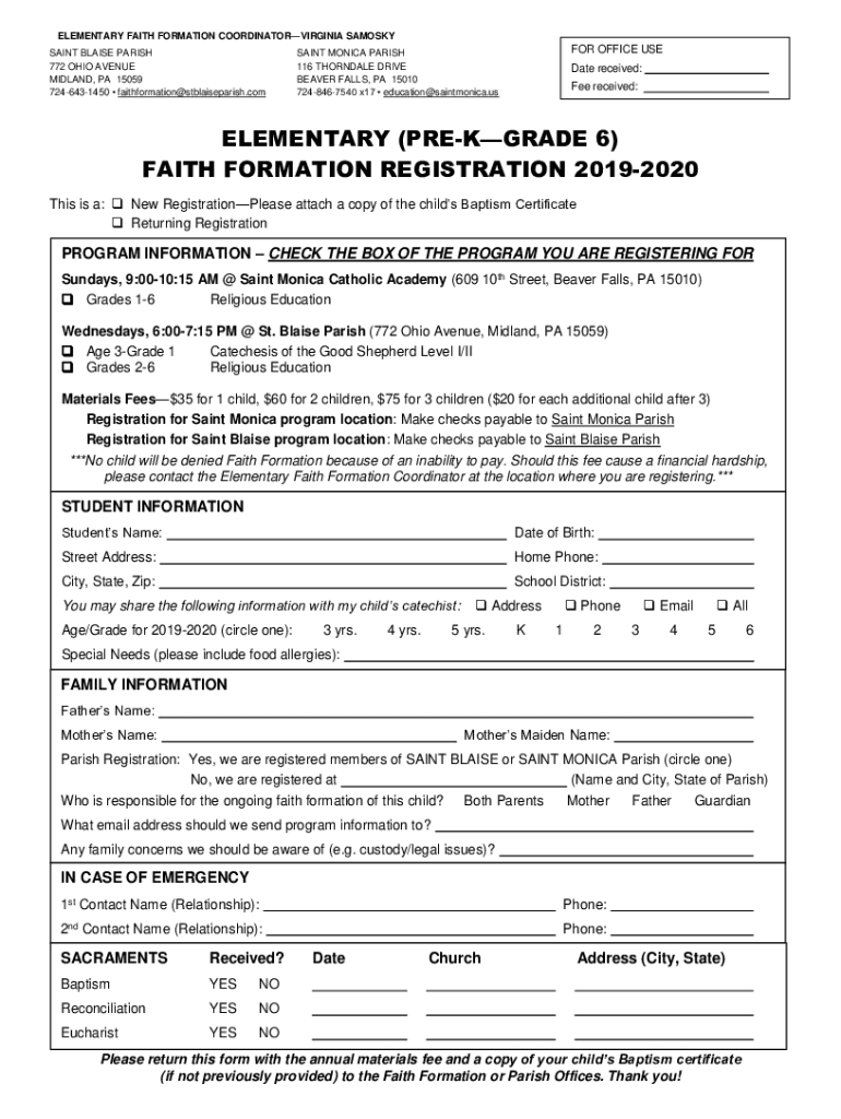 Fillable Online Elementary Faith Formation PortalSt. Mark's Catholic ...