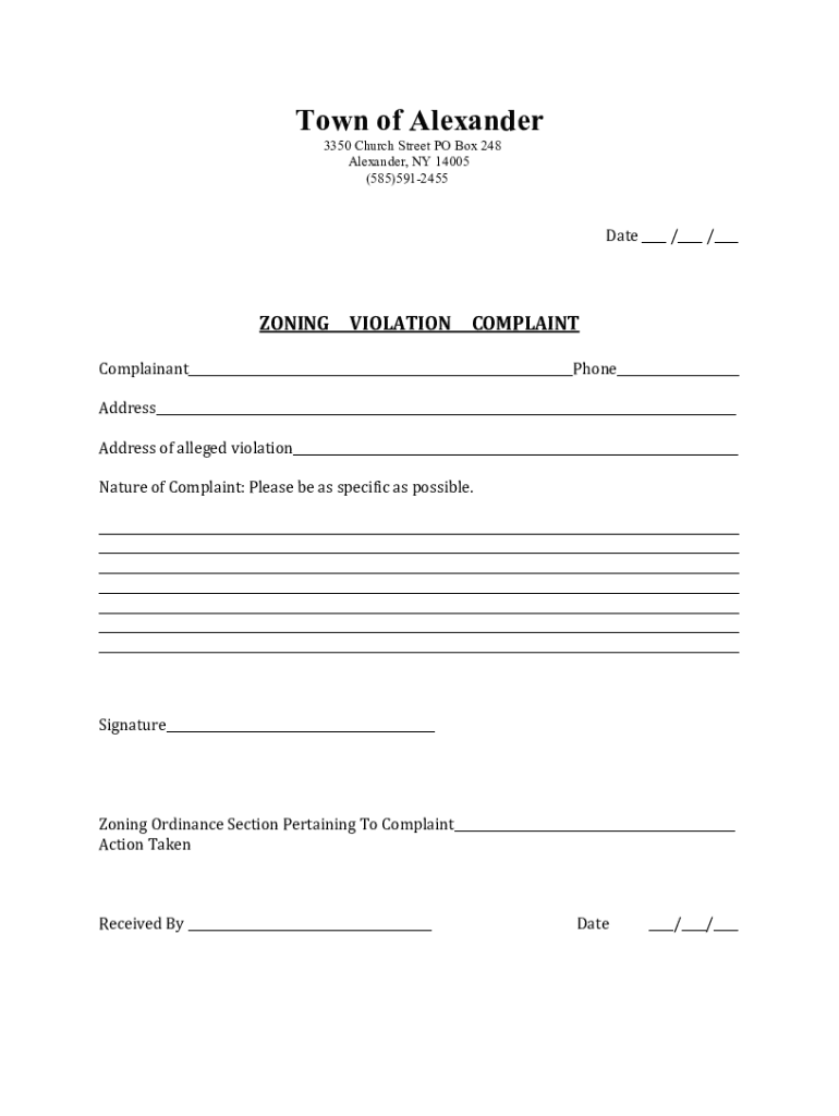 Fillable Online Town of Alexander. Zoning Violation Complaint Form Fax ...