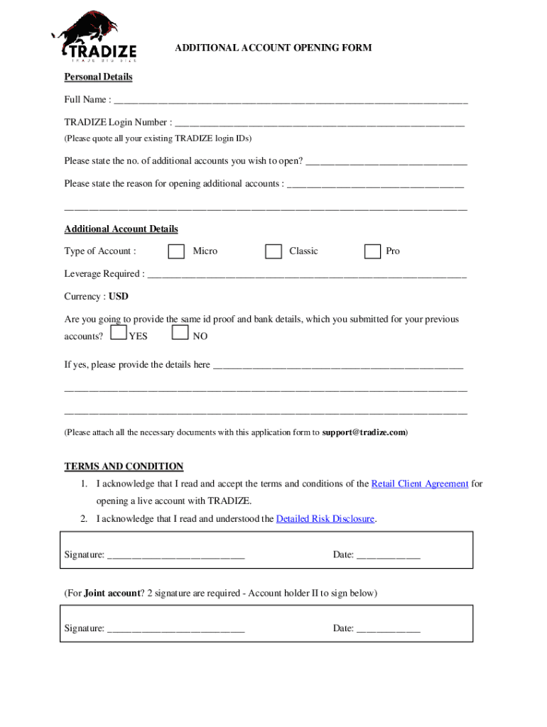 Fillable Online ADDITIONAL ACCOUNT OPENING FORM Personal Details Fax ...