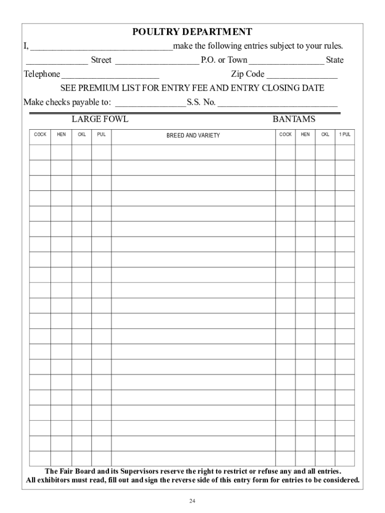 Fillable Online POULTRY DEPARTMENT Fax Email Print - pdfFiller