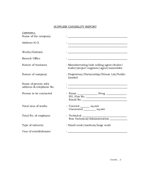 Fillable Online SUPPLIER CAPABILITY REPORT Fax Email Print - pdfFiller