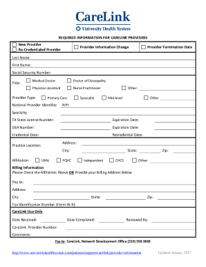 Fillable Online REQUIRED INFORMATION FOR CARELINK PROVIDERS Fax Email ...