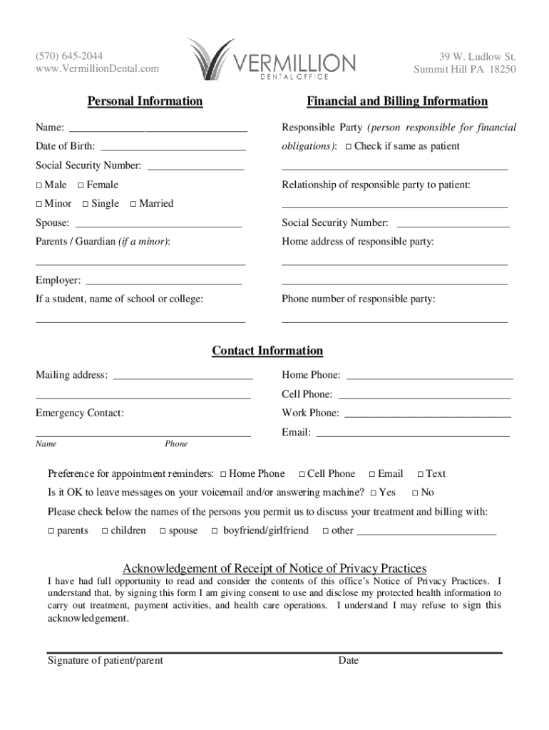 Fillable Online Vermillion Dental Office in Dental Directory39 W Ludlow St ... Fax Email Print ...