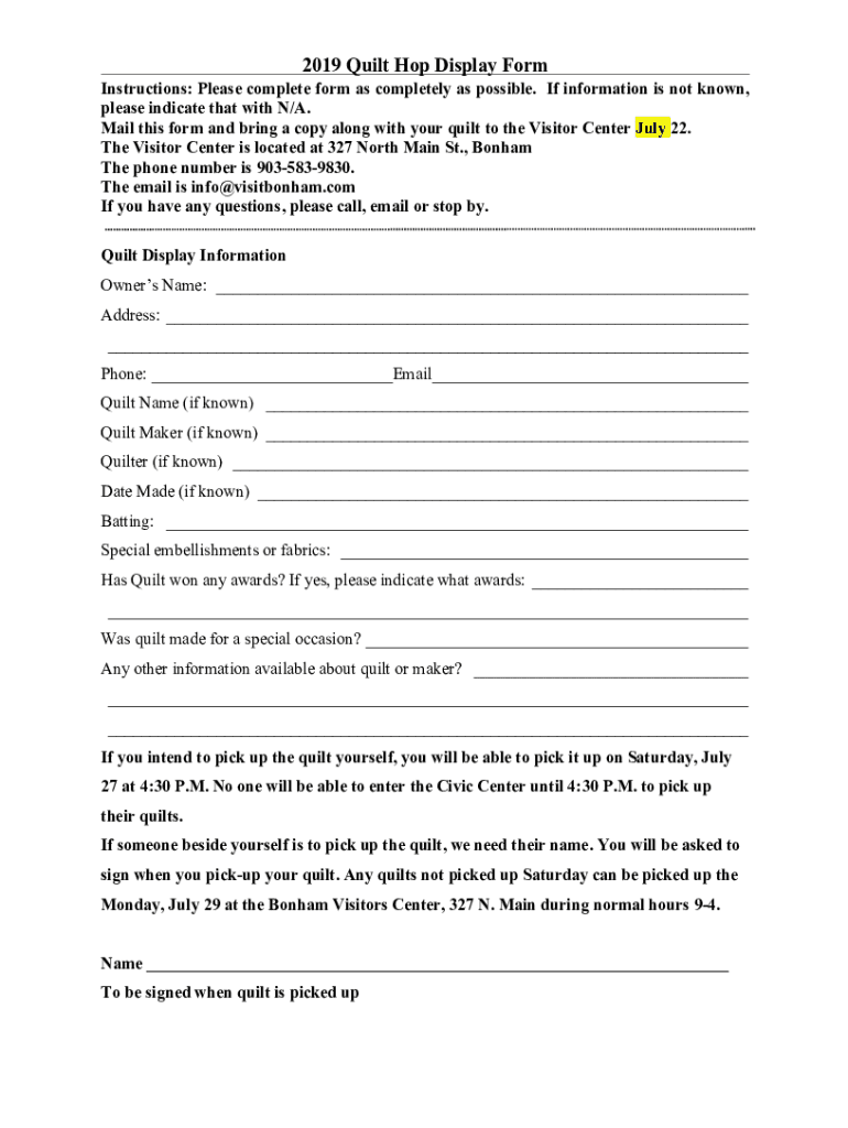 Fillable Online Instructions for Using the Quilt Documentation Forms ...