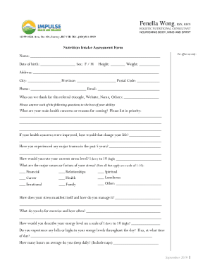 Fillable Online Adult Nutrition Intake Form Fax Email Print - pdfFiller