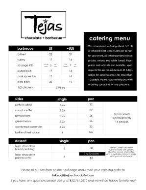 Fillable Online Tejas Catering Menu and Ordering Form Fax Email Print ...