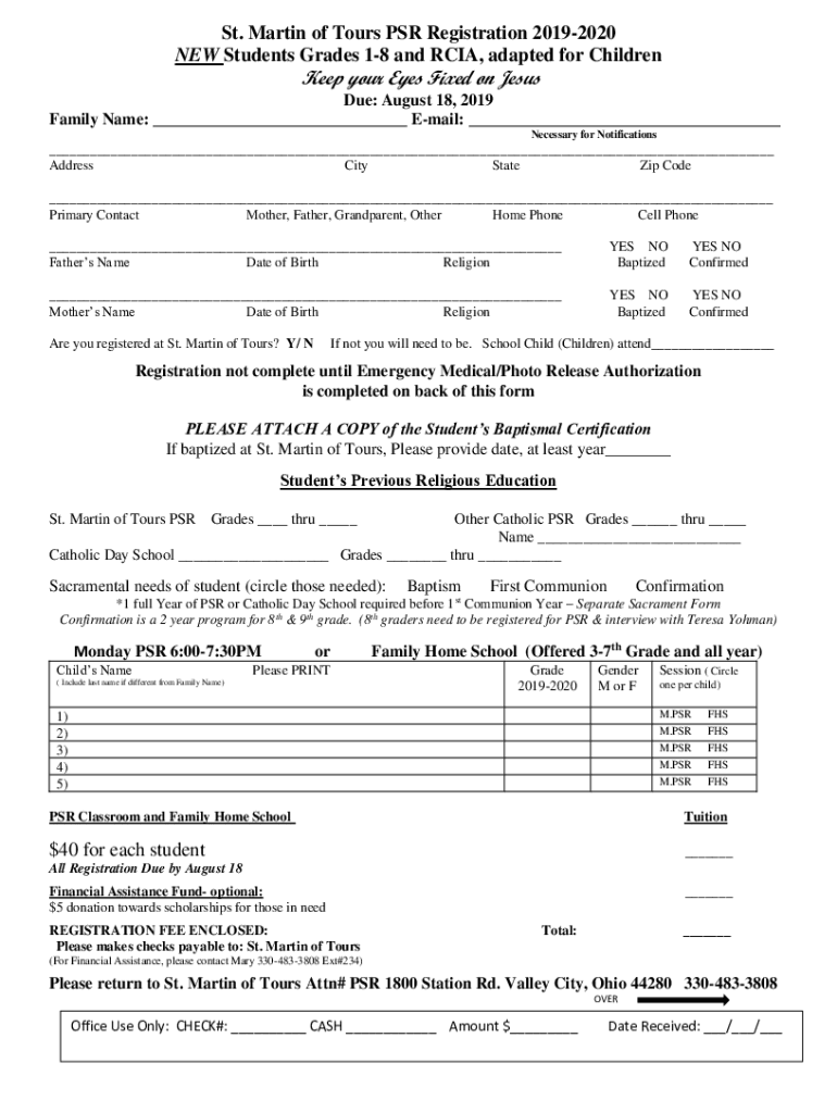 Fillable Online Fillable Online St. Martin of Tours PSR-LIGHT ...