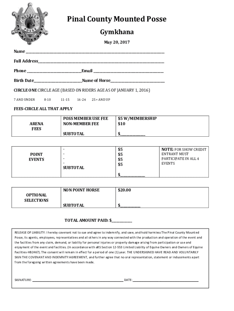 Fillable Online Pinal County Mounted Posse Fax Email Print - pdfFiller