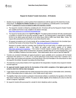 Fillable Online Request for Student Transfer Instructions All Students ...