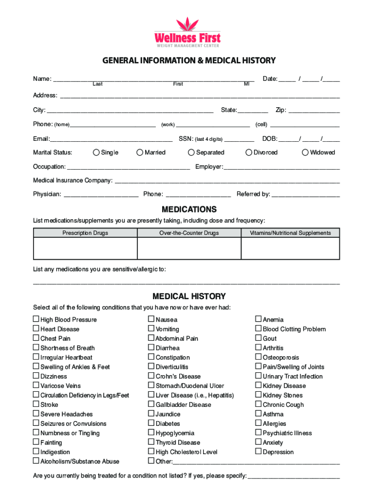 Fillable Online GENERAL INFORMATION & MEDICAL HISTORY Fax Email Print - pdfFiller