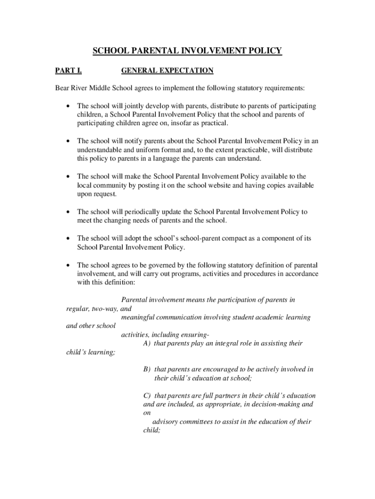 Fillable Online SCHOOL PARENTAL INVOLVEMENT POLICY - Bear River ... Fax ...