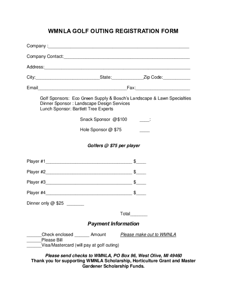 Fillable Online WMNLA GOLF OUTING REGISTRATION FORM Fax Email Print ...