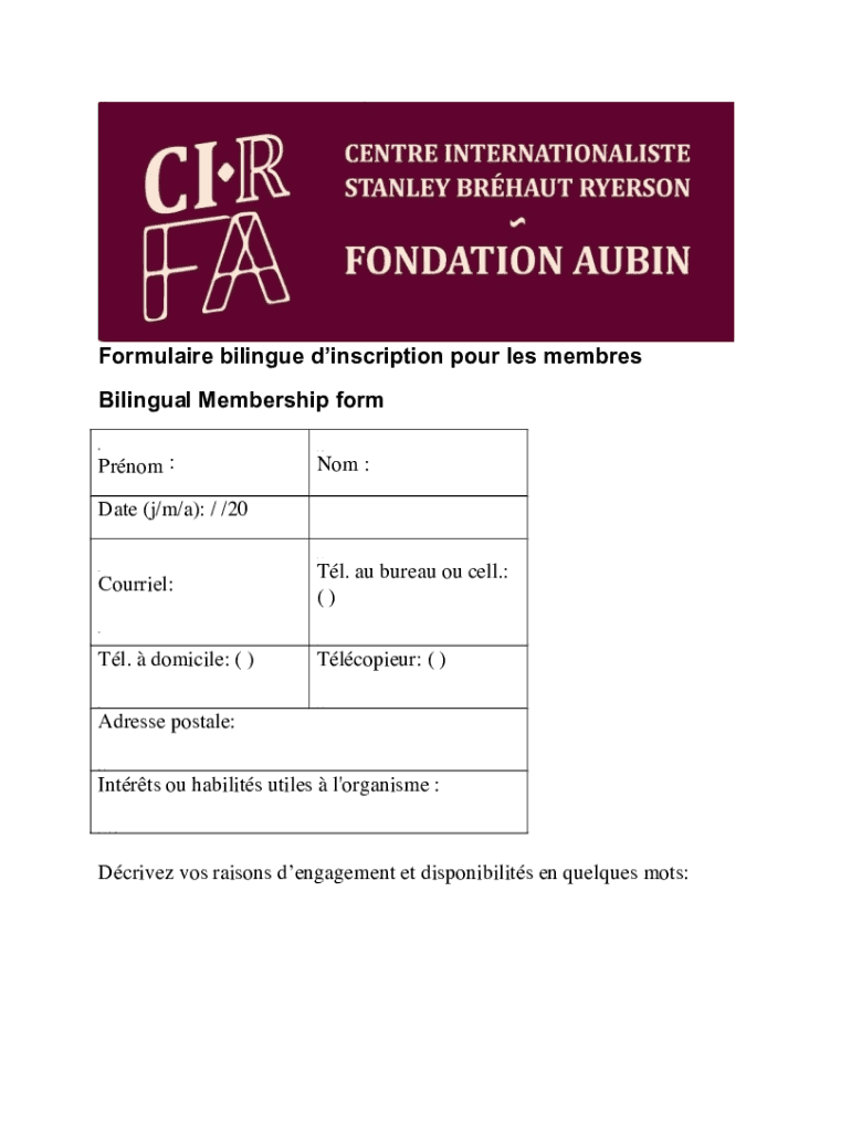 Fillable Online Formulaire bilingue dinscription pour les membres.docx ...