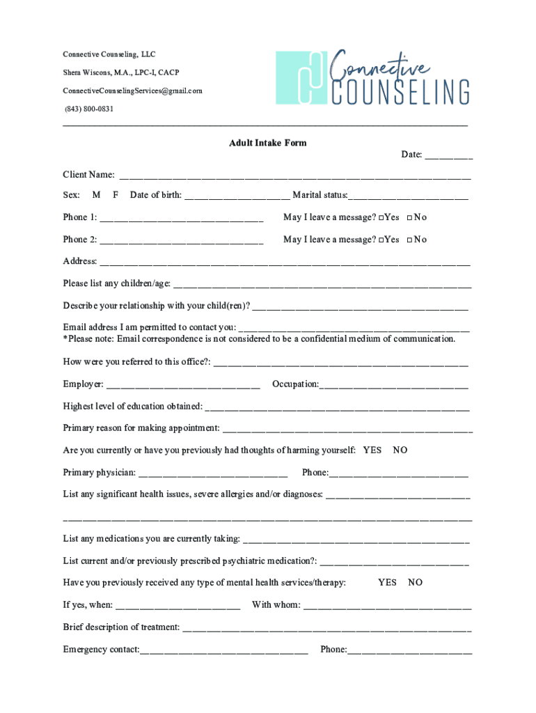Fillable Online Adult Intake Form (CC).docx Fax Email Print - pdfFiller