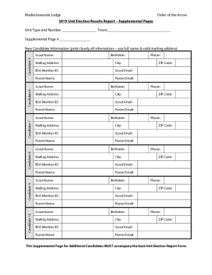 Fillable Online 2019 Youth Candidate Unit Election Supplemental Report ...