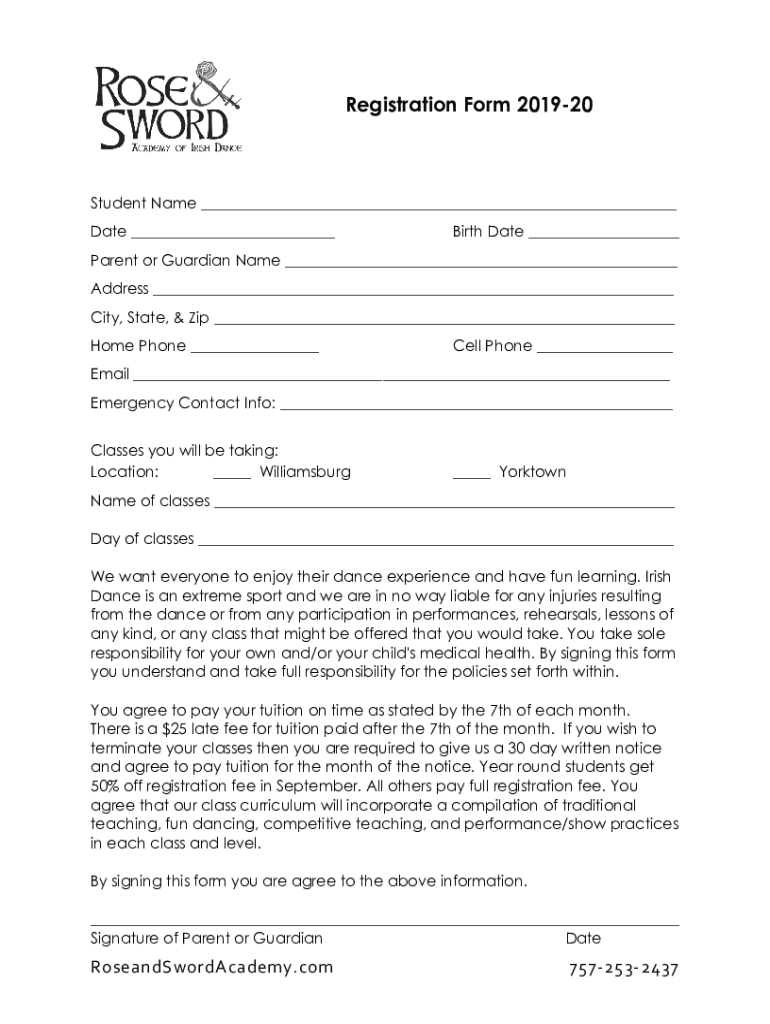 Fillable Online After School Registration 2020 to 2021 Plus Virtual ...