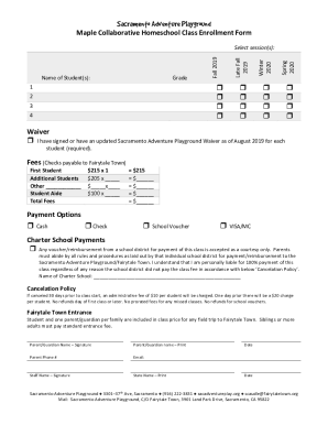 Fillable Online Enrollment Form Homeschool Enrichment 2019-20 Word Fax Email Print - pdfFiller