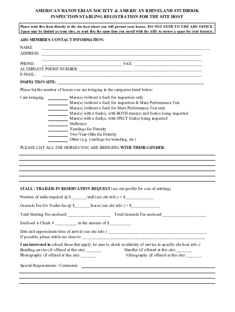 Fillable Online 2018 SITE HOST STABLING FORM Fax Email Print - pdfFiller