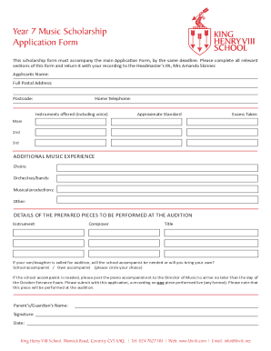 Fillable Online Year 7 Music Scholarship Application Form Fax Email ...