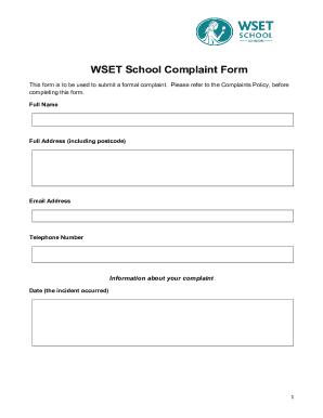 Fillable Online WSET School Complaint Form Fax Email Print - pdfFiller