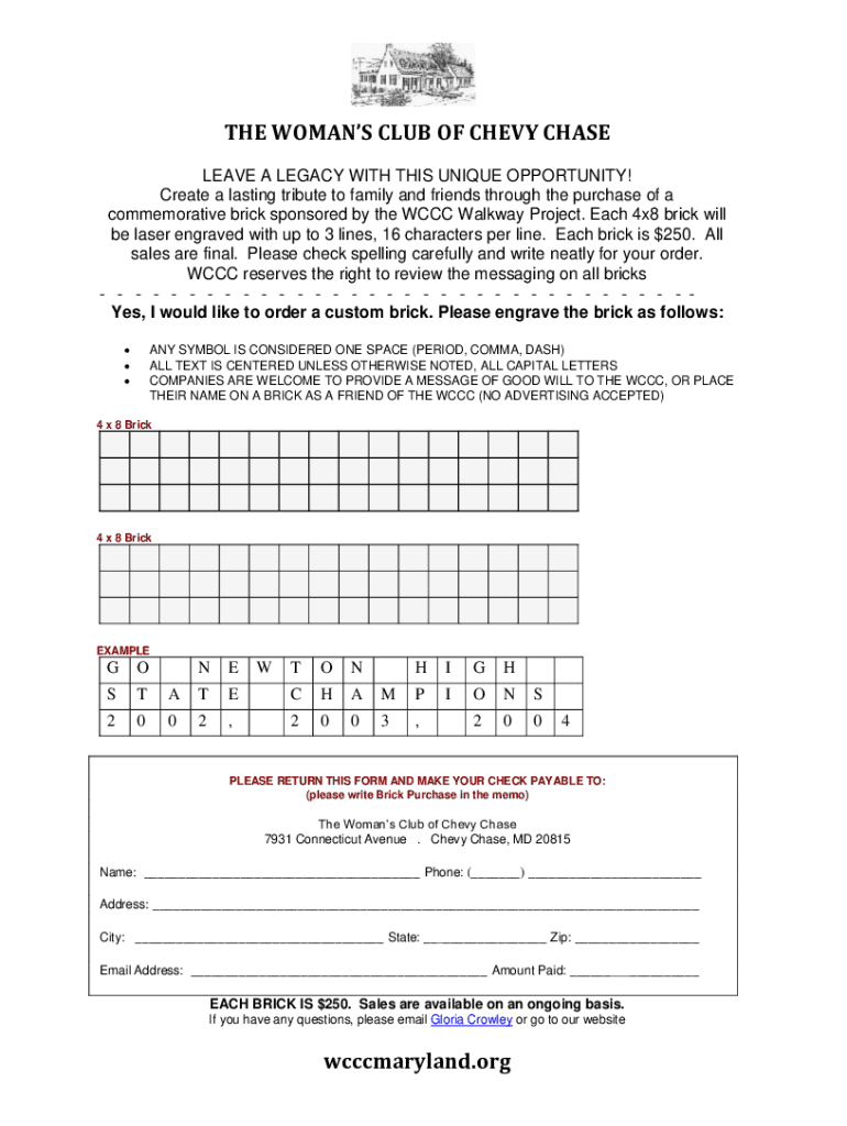 Fillable Online THE WOMANS CLUB OF CHEVY CHASE Fax Email Print - pdfFiller